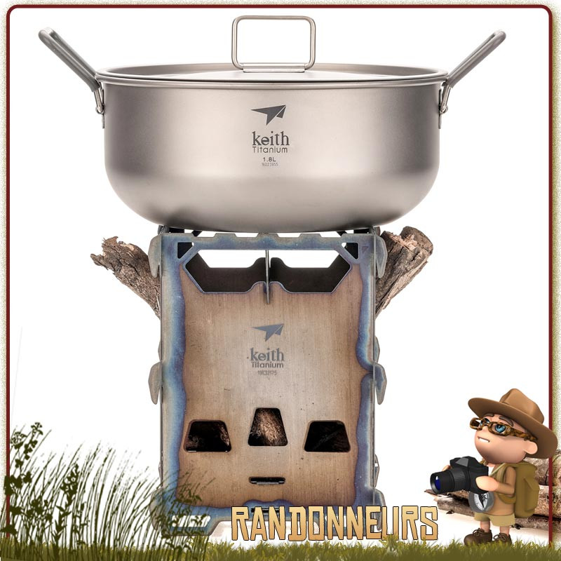 Réchaud bois pliant Titane Keith trek bivouac bushcraft ultra léger